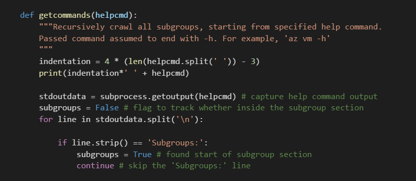 Recursively traversing Azure CLI help screens Recursively traversing Azure CLI help screens
